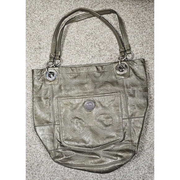 Coach | Bags | Coach Alex Bag Logo Embossed Patent Leather Tote Large ...